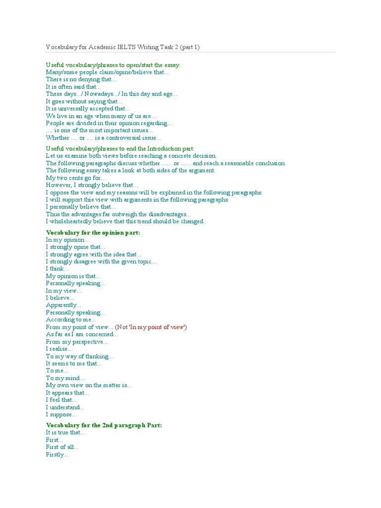 Vocabulary For Academic IELTS Writing Task 2 | PDF | Reason | Vocabulary