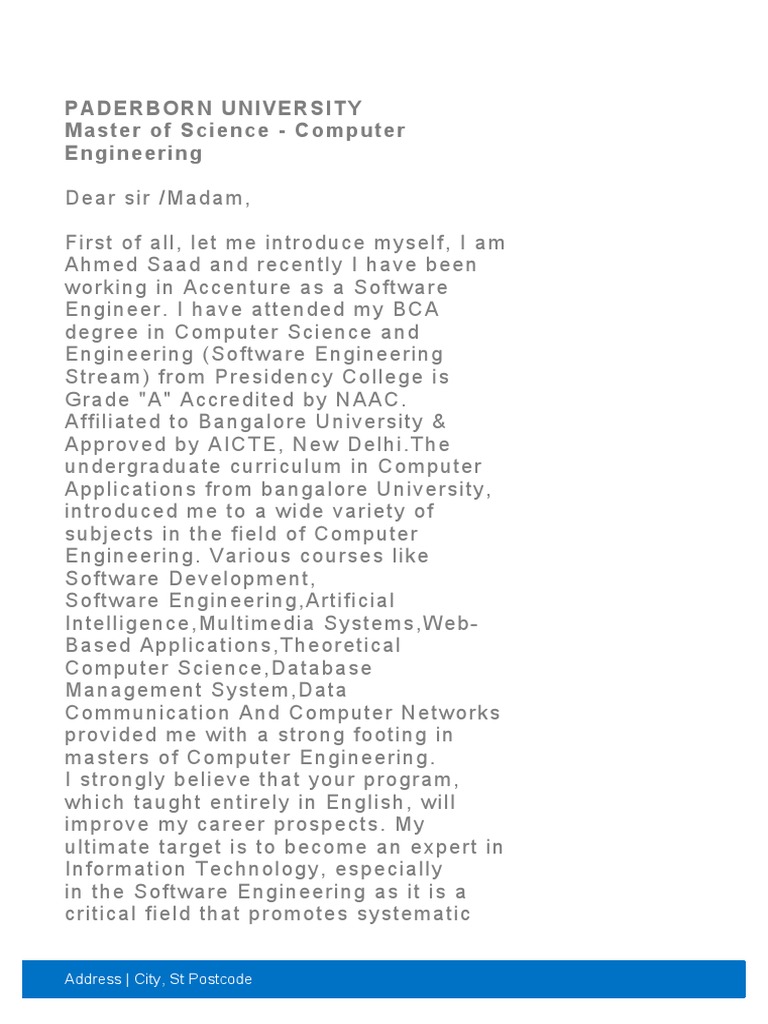 Request for Admission to the Master of Science in Computer Engineering ...