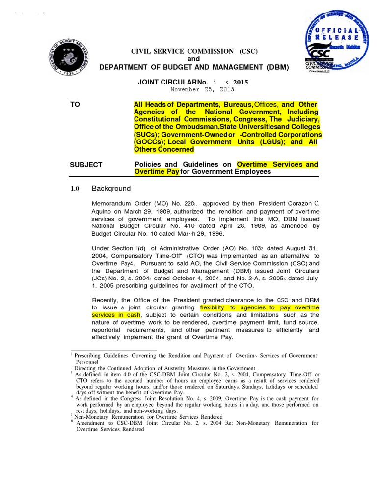 Overtime Guidelines for Government Employees | PDF | Overtime | Working ...