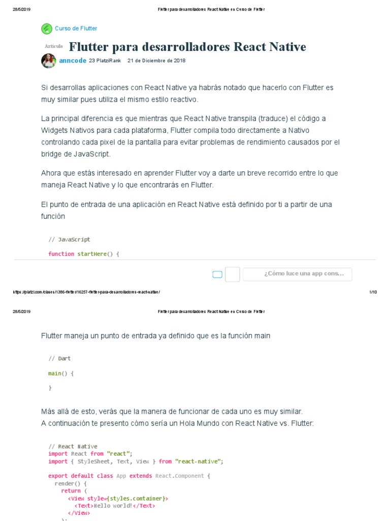 Flutter vs React Native: Guía para Desarrolladores | PDF | Aplicación ...