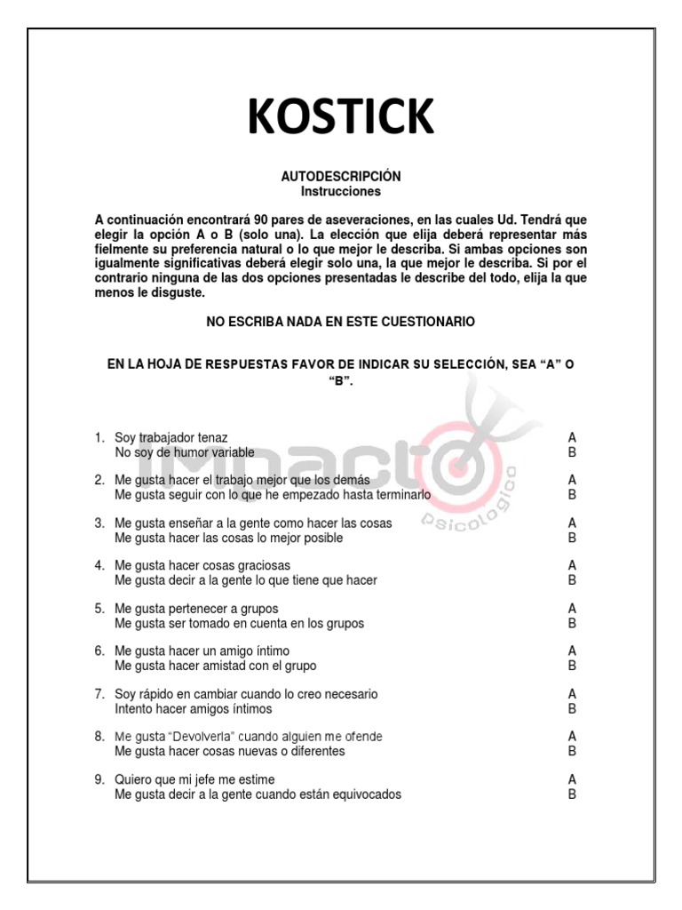 Cuadernillo y Hoja de Respuesta Kostick PDF | PDF | Violencia | Agitación