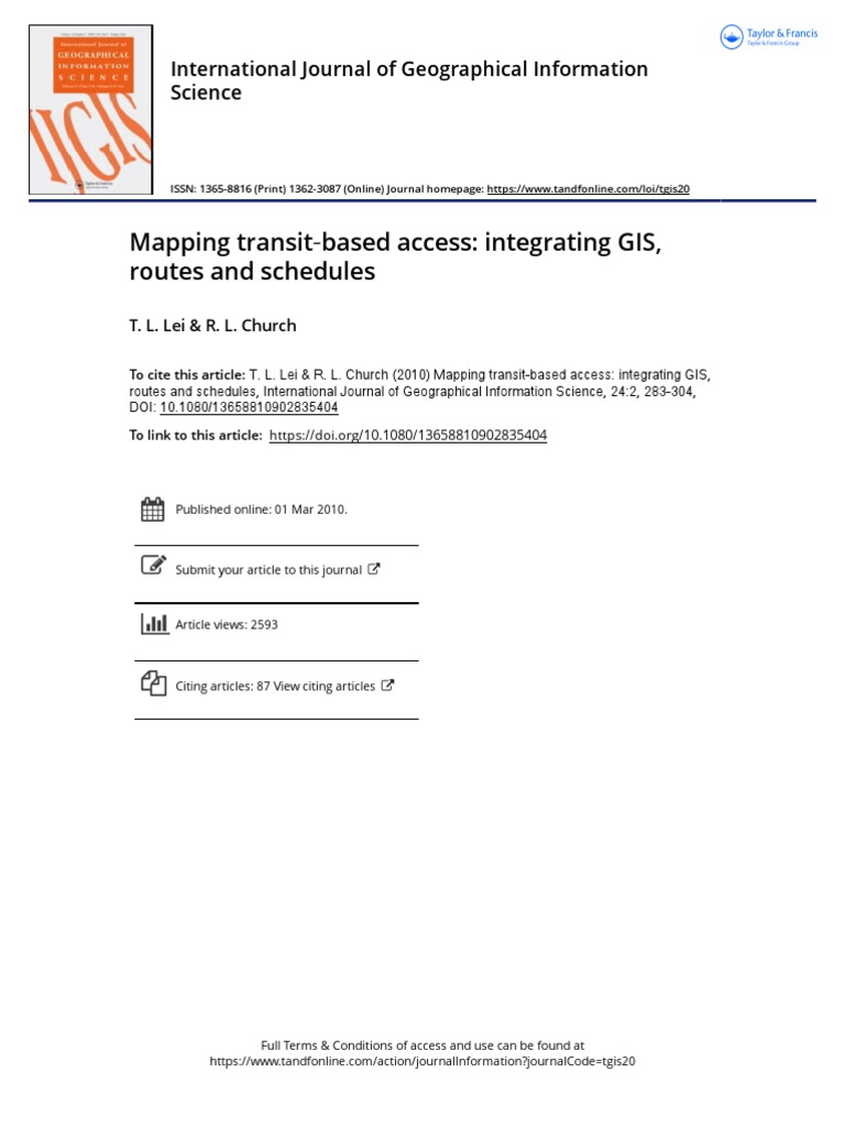 Mapping Transit Based Access Integrating GIS Routes and Schedules ...