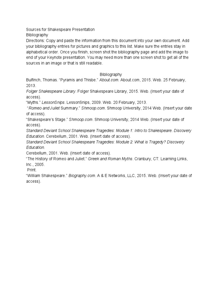 Sources For Shakespeare Presentation | PDF