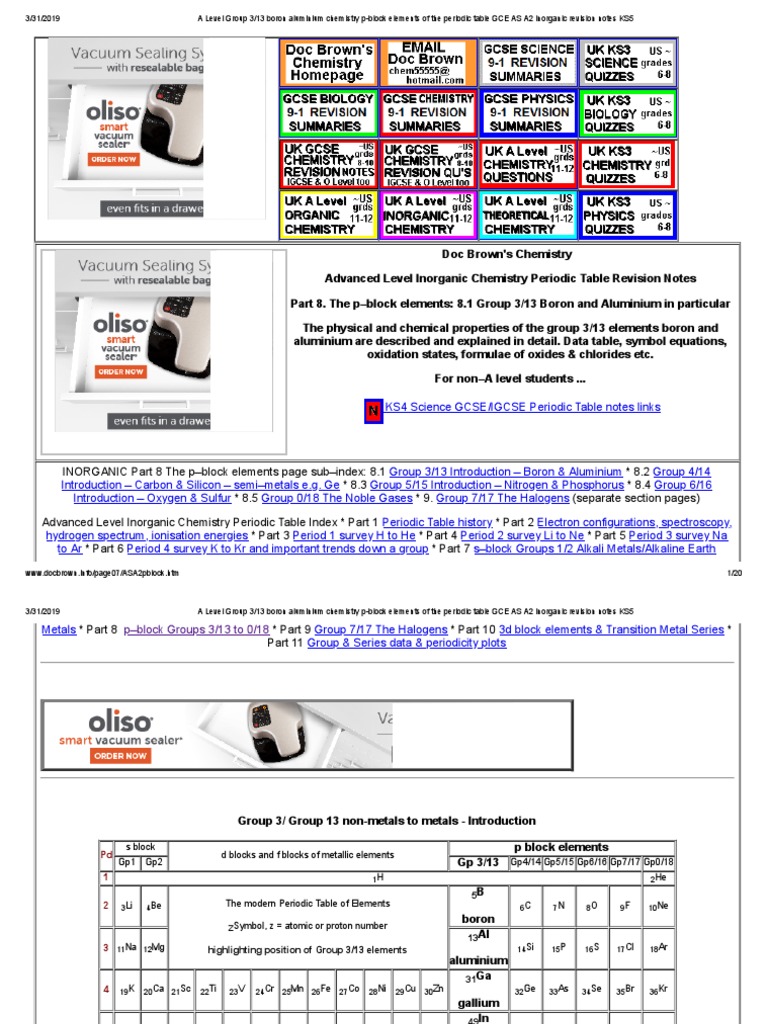 A Level Group 3 - 13 Boron Aluminium Chemistry P-Block Elements of The ...