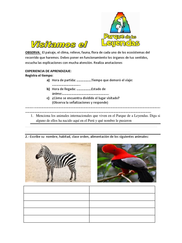 Ficha de Visita Al Parque | PDF | Jardines | Naturaleza