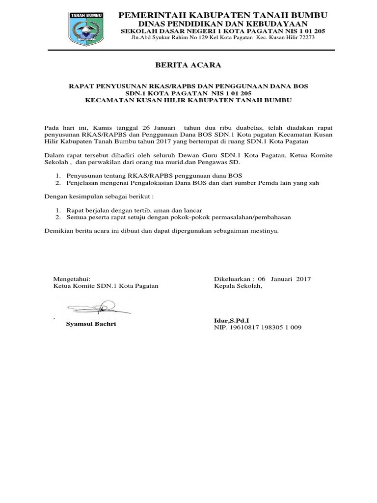 Contoh Berita Acara Dana Bos | PDF