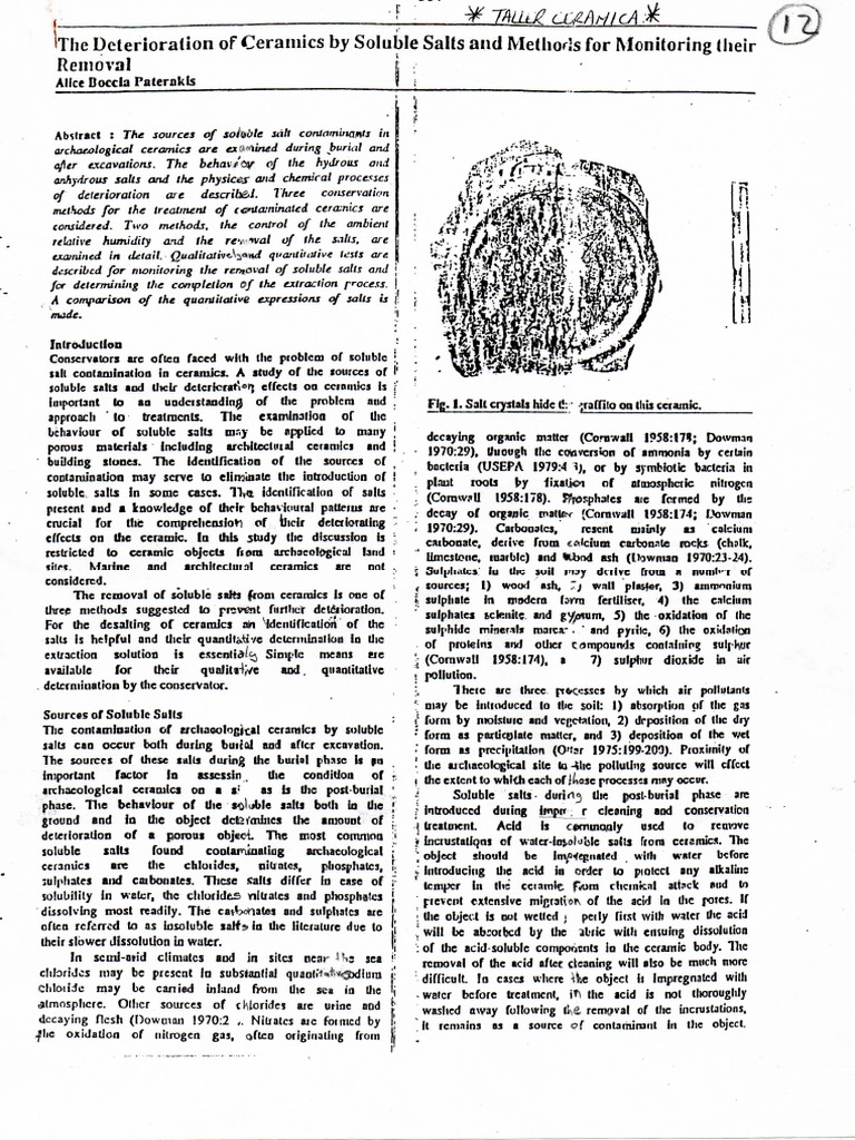 The Deterioration of Ceramics by Soluble Salts and Methods For ...