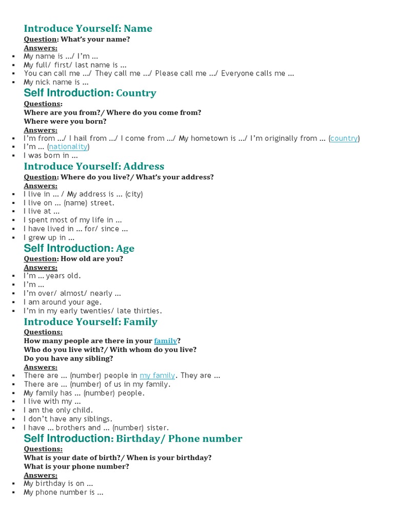 How To Introduce Yourself | PDF | Hobbies