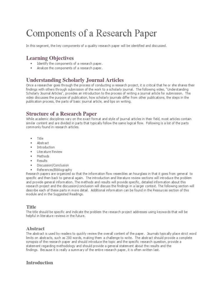 Key Components of a Research Paper | PDF | Academic Publishing ...