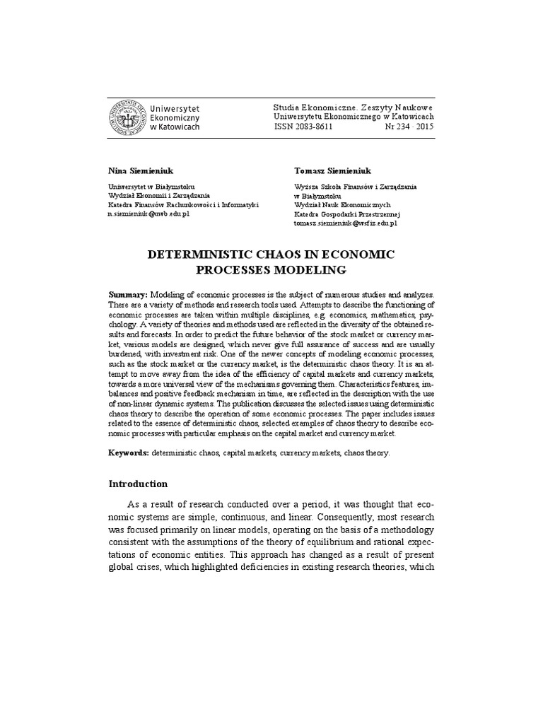 Deterministic Chaos in Economic Processes Modeling: Nina Siemieniuk Tomasz Siemieniuk | PDF ...