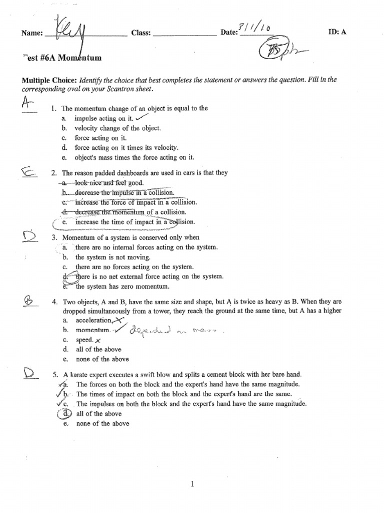 Momentum Test A | PDF | Momentum | Collision