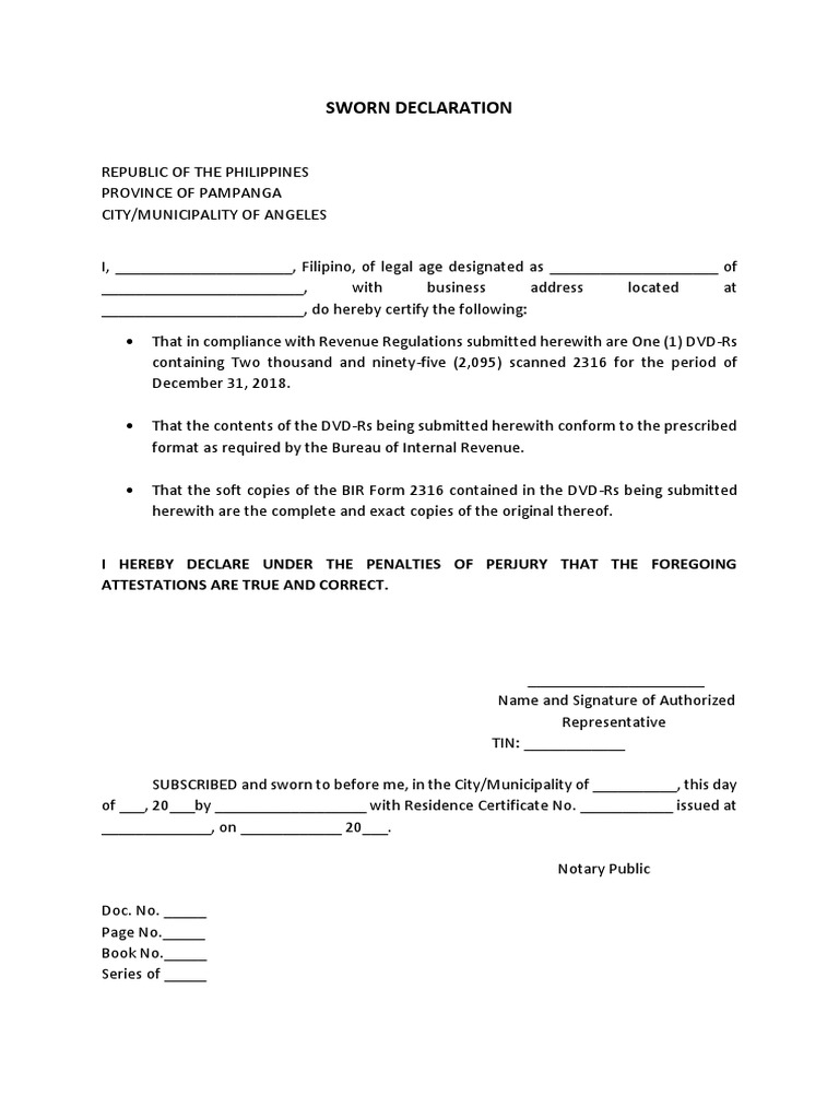 Sworn Declaration Template | PDF | Document | Civil Law (Common Law)