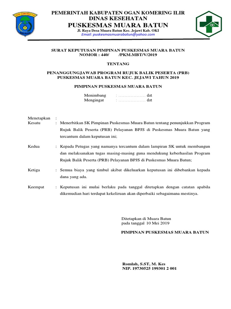 SK Pemegang Rujuk Balik Peserta BPJS | PDF