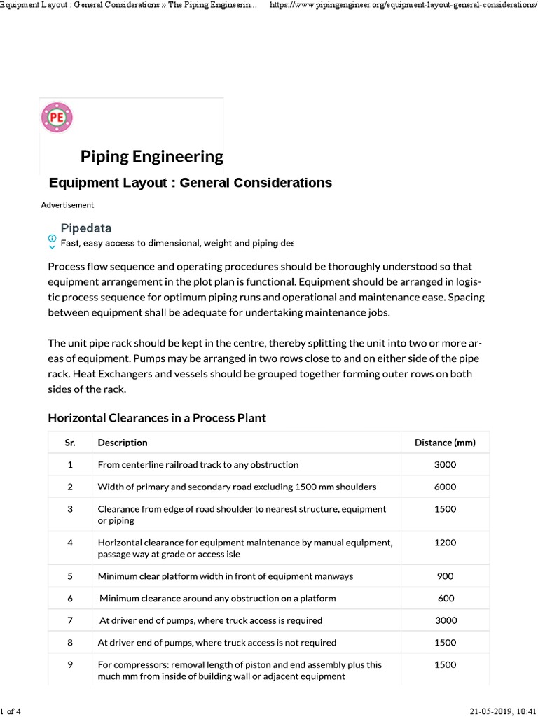 Equipment Layout - General Considerations | PDF