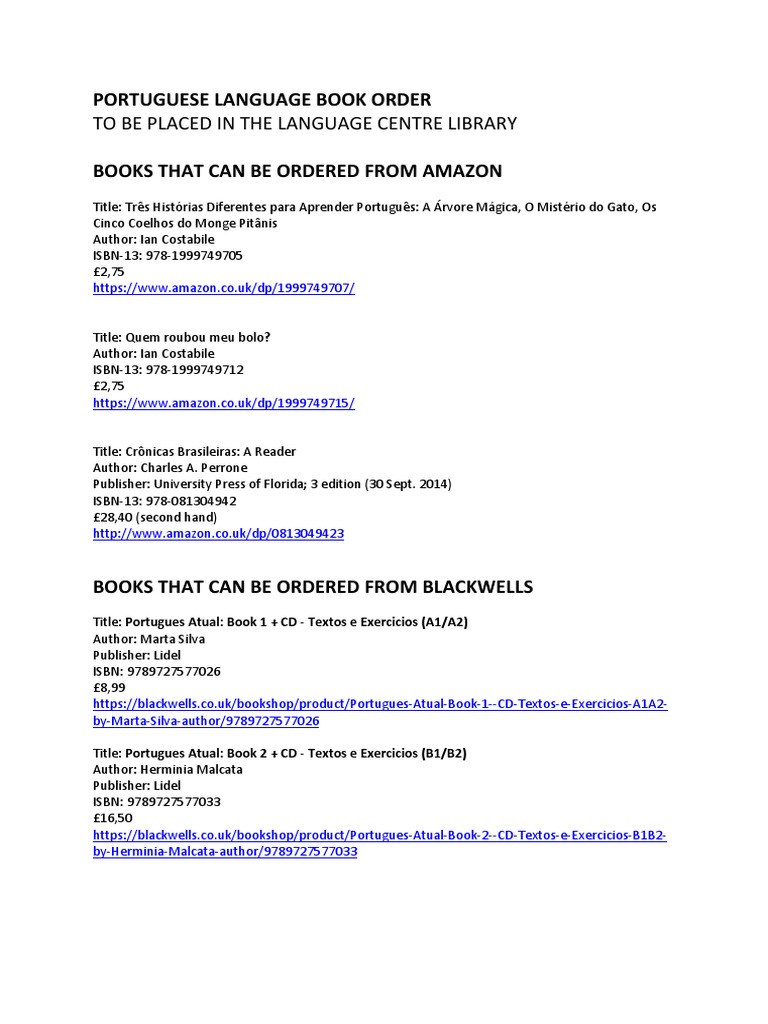 Portuguese language books order | PDF | Brazil
