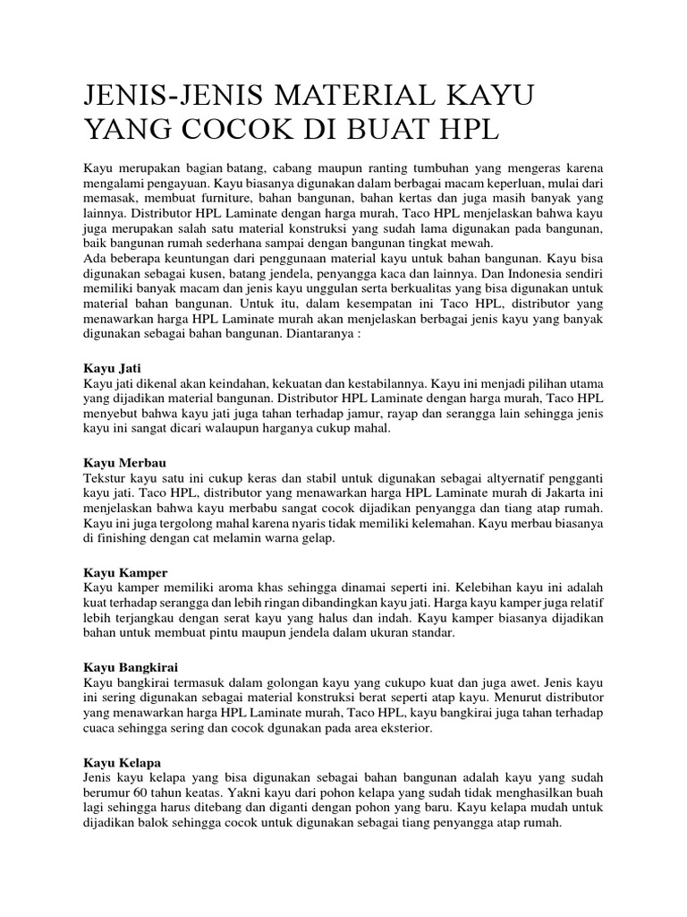 Jenis Kayu untuk HPL dalam Konstruksi | PDF | Seni & Disiplin Bahasa ...