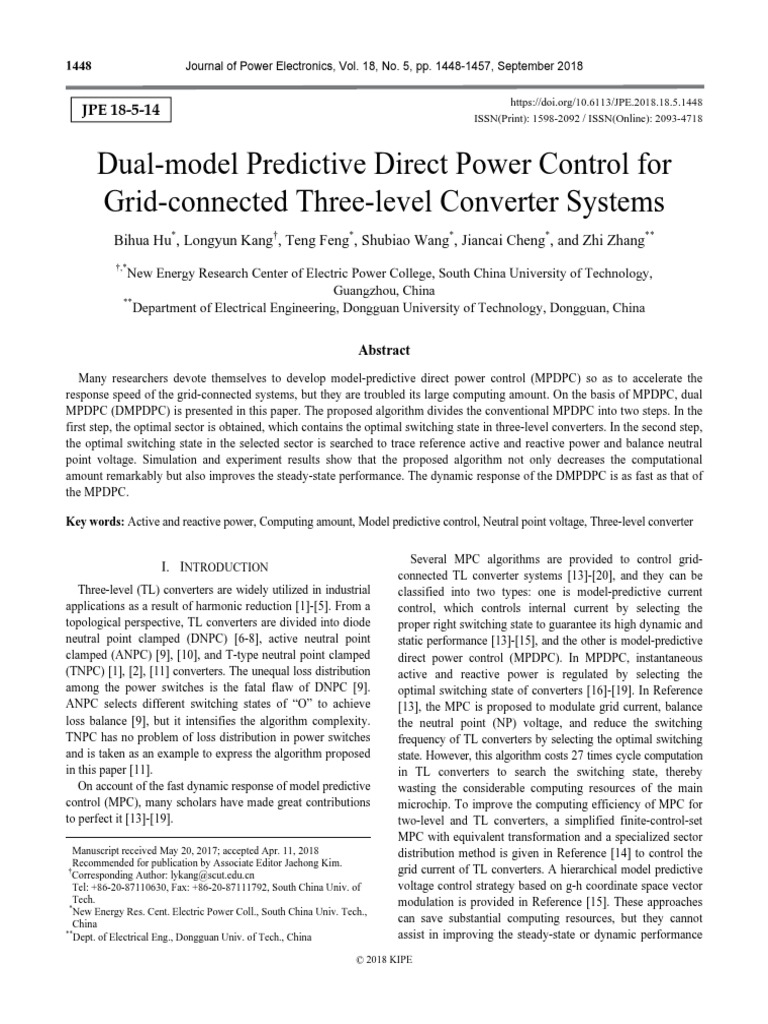 Hu Et Al 2018 Dual Model Predictive Direct Power Control For Grid Connected Three Level