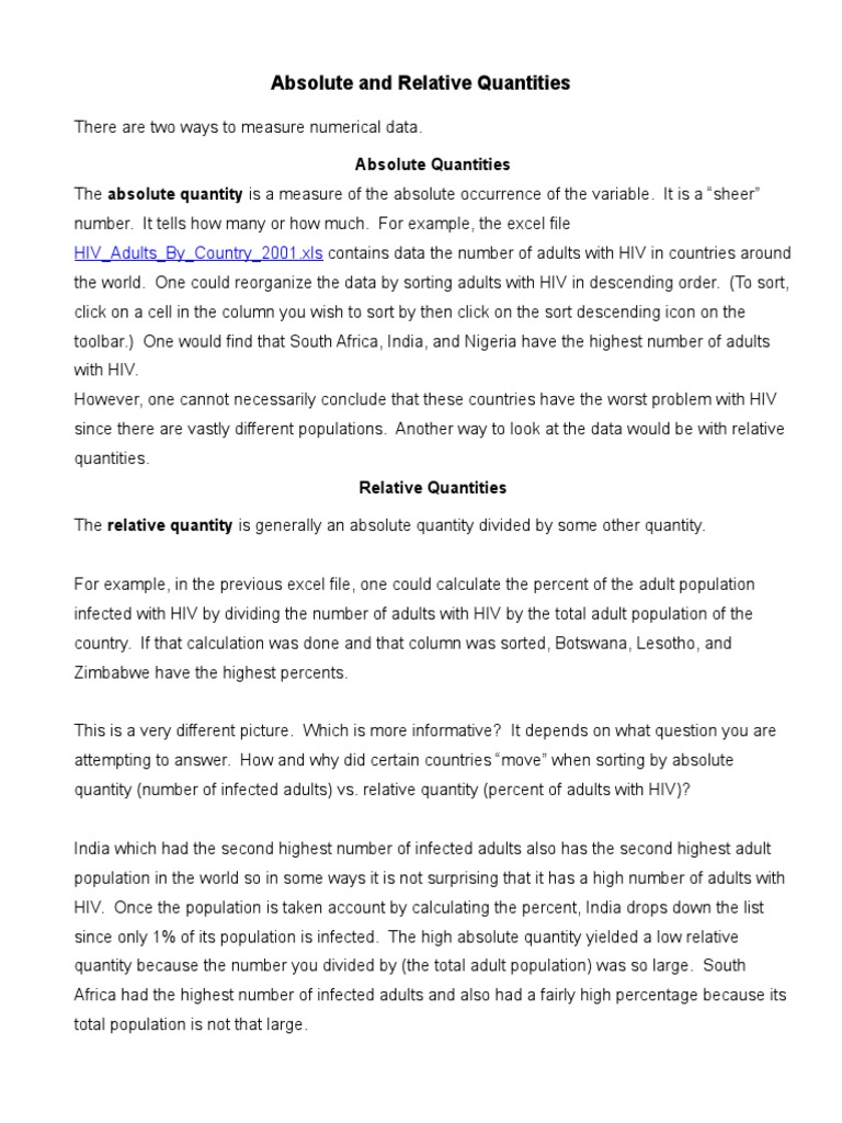 Absolute and Relative Quantities | PDF | Percentage | Ratio