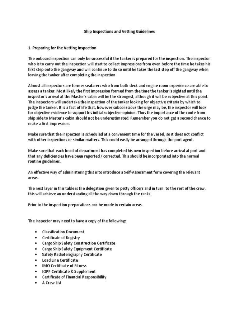 Ship Inspections and Vetting Guidelines | PDF | Oil Tanker | Fuel Oil