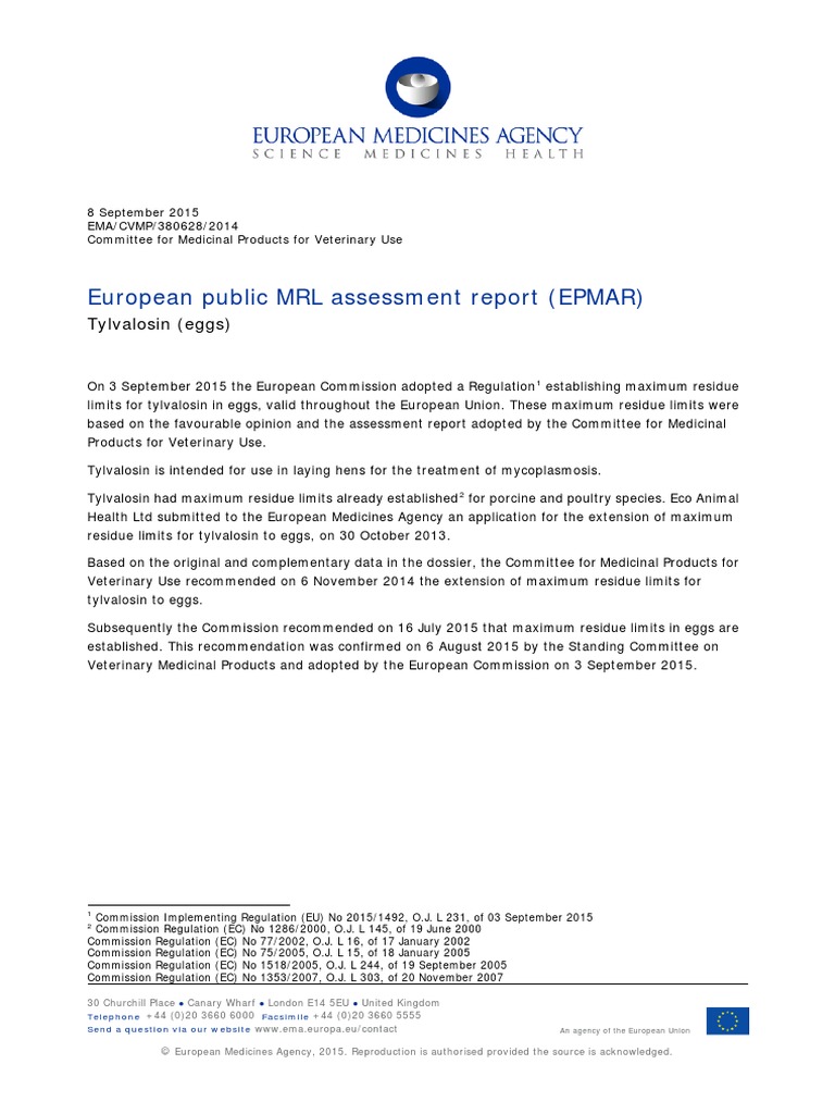 European Public MRL Assessment Report (EPMAR) : Tylvalosin (Eggs) | PDF ...