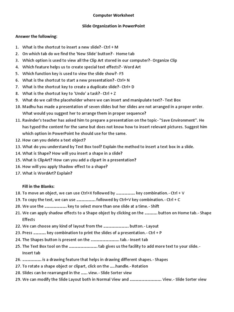 Class5 Computer Worksheet Chapter 8 | PDF | Keyboard Shortcut | Software Class5 Computer Worksheet Chapter 8 | PDF | Keyboard Shortcut | Software