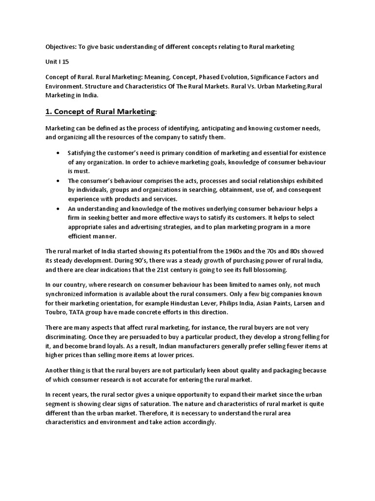 Concept of Rural Marketing | PDF | Consumer Behaviour | Market Segmentation