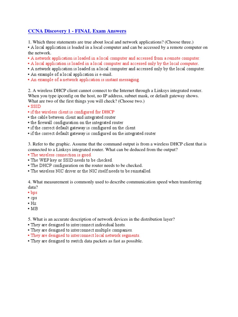 Ccna Discovery 1 Final Exam Answers Pdf Ip Address Computer Network