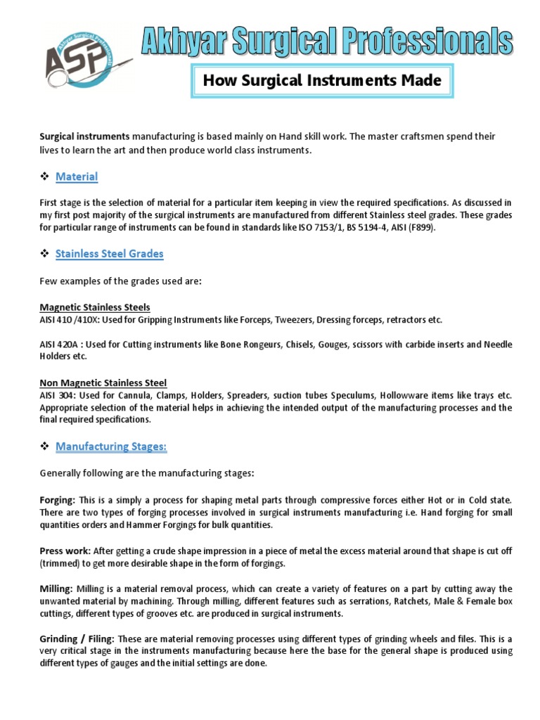 Surgical Instruments Manufacturing Process | PDF | Heat Treating ...