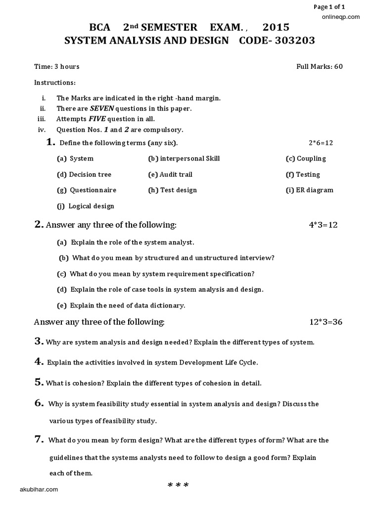 Aku Bca 2 Sem 303203 System Analysis and Design 2015 | PDF