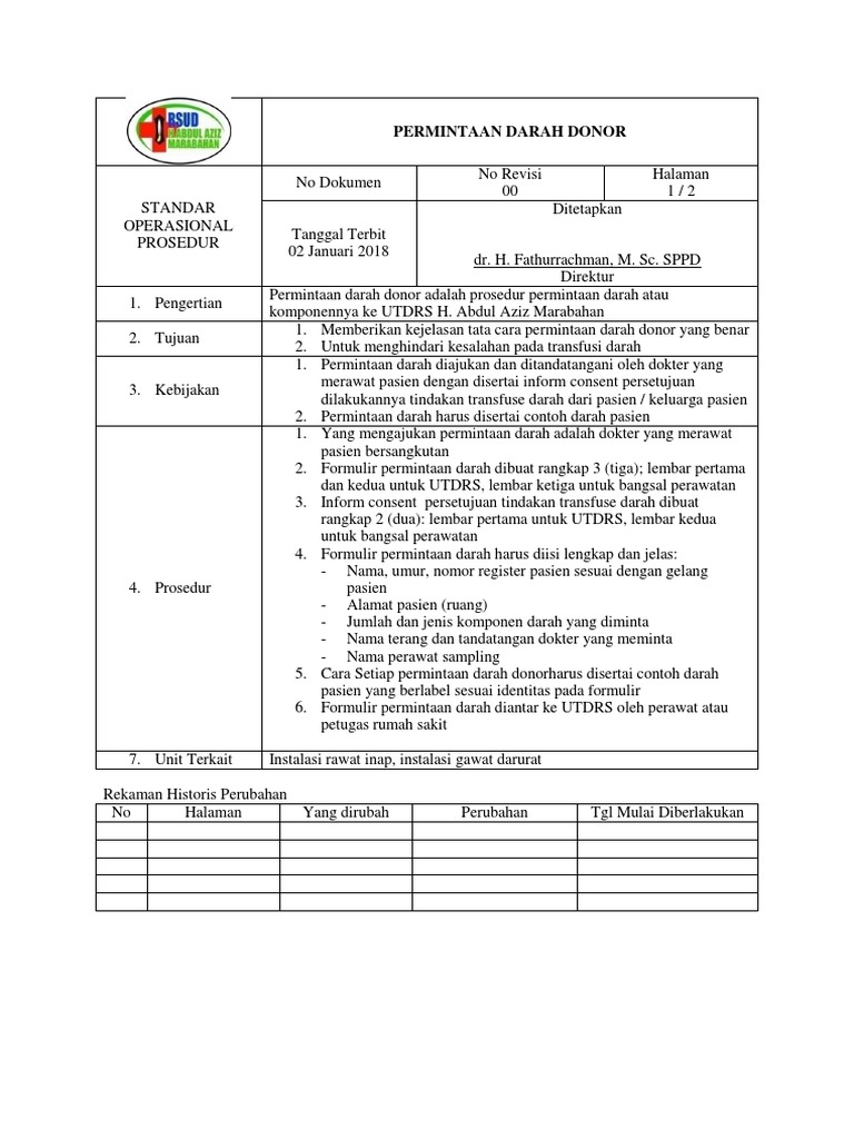 Sop Permintaan Darah Donor | PDF