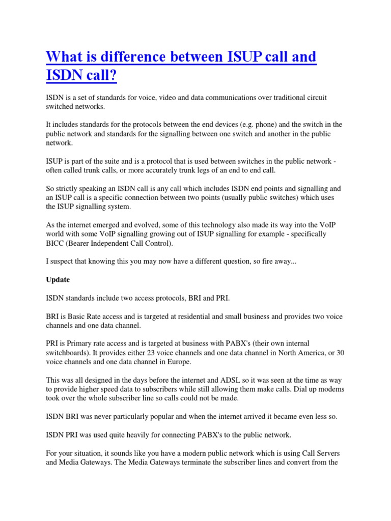 What Is Difference Between ISUP Call and ISDN Call?: Update | PDF ...