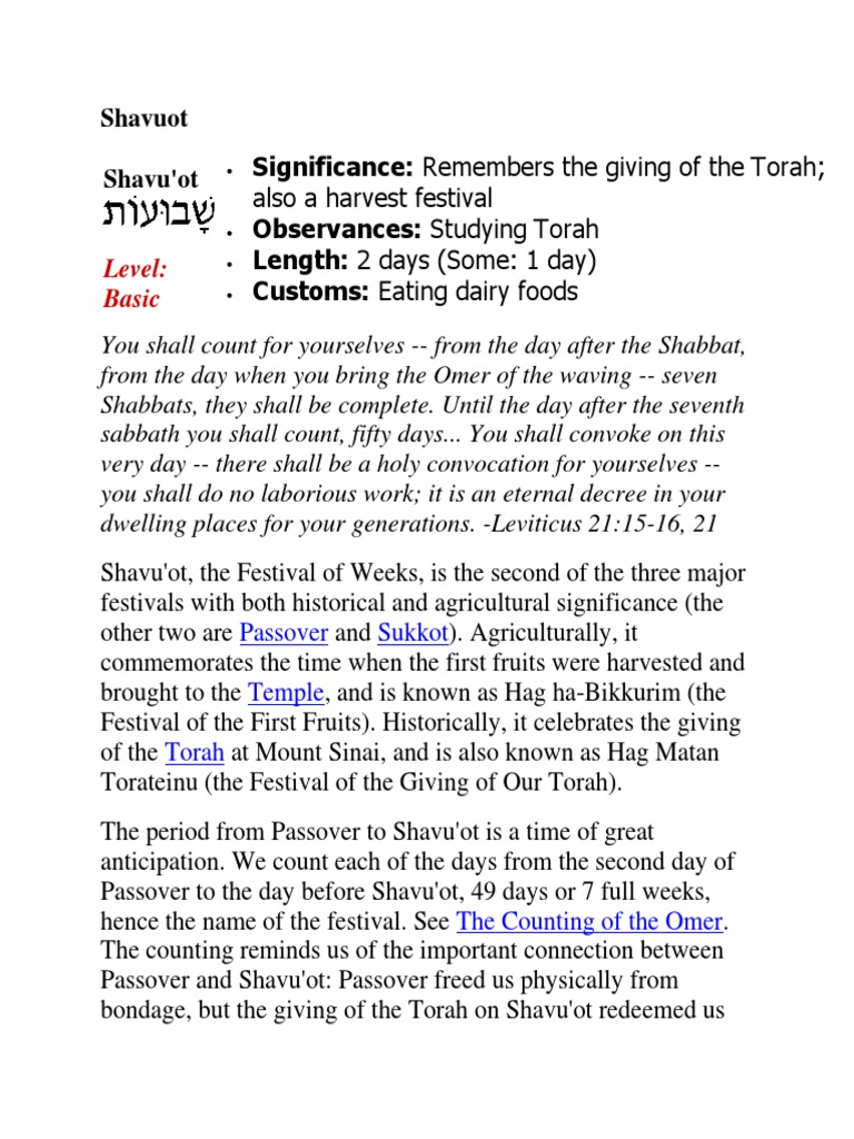 Shavuot Shavu'ot Significance: Remembers The Giving of The Torah ...