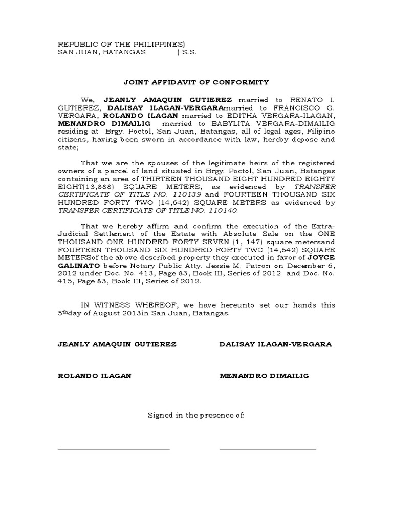 Affidavit of Conformity Gutierez | PDF