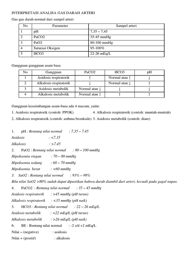Interpretasi Analisa Gas Darah Arteri in | PDF