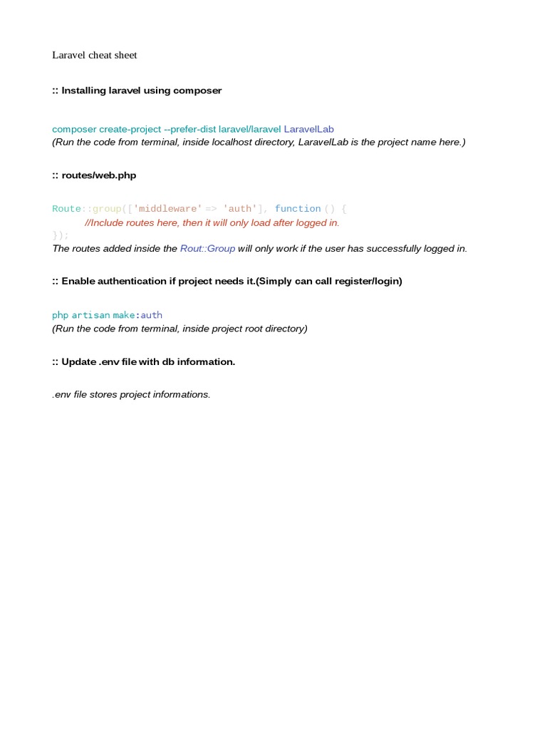 Laravel 5.8 Cheat Sheet 2019 PDF | PDF