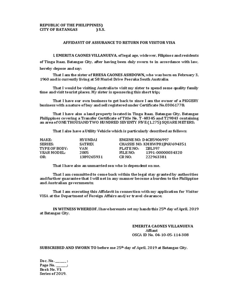 Affidavit of Assurance To Return | PDF | Affidavit | Government