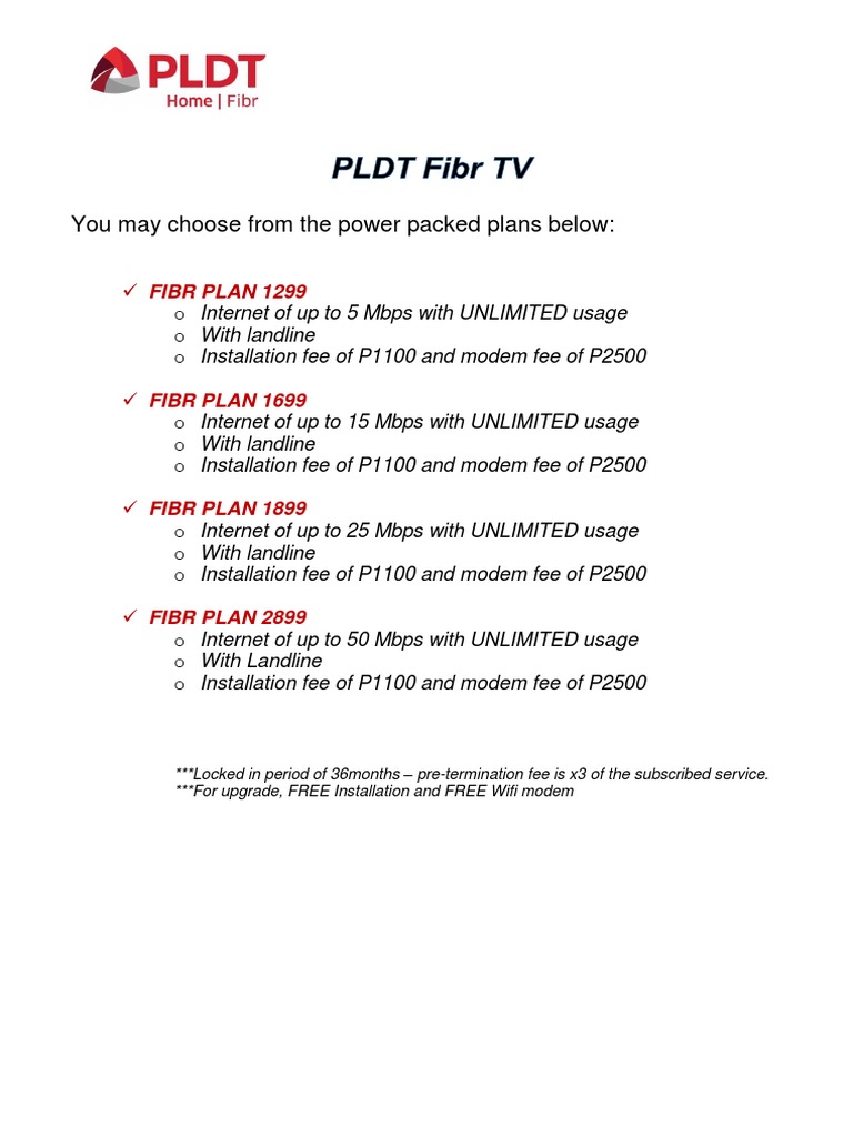 You May Choose From The Power Packed Plans Below:: Fibr Plan 1299 | PDF