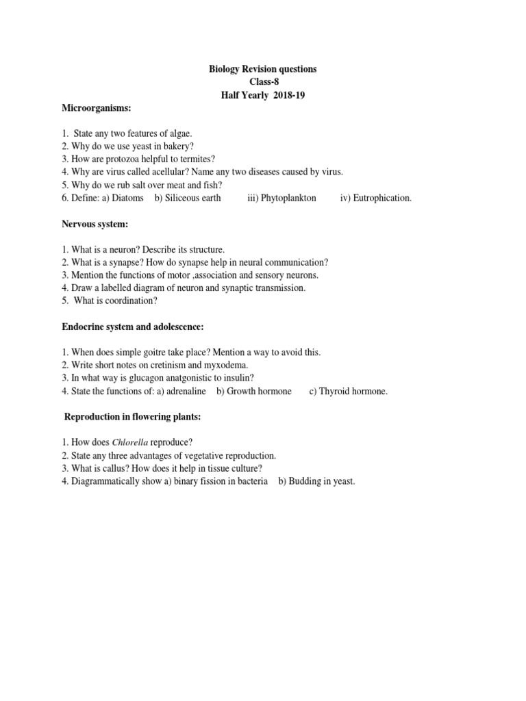 Revision-Question Biology Viii 1st | PDF