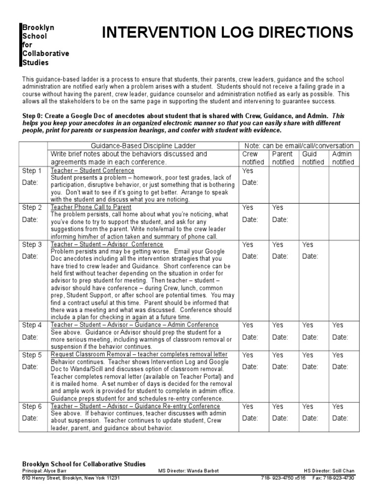 Intervention Log Directions | PDF | School Counselor | Communication