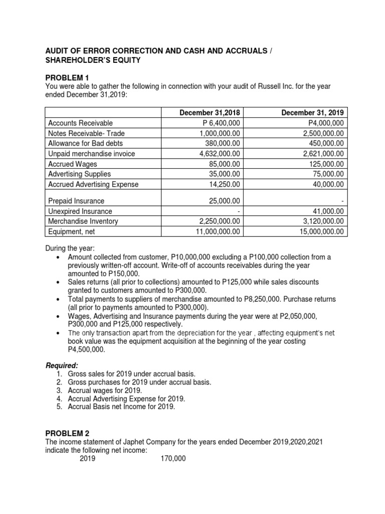 Audit of Error Correction and Cash and Accruals | PDF | Accrual | Stocks