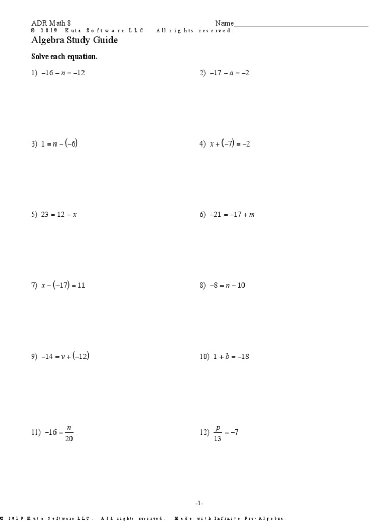Algebra Study Guide | PDF | Algebra | Teaching Mathematics