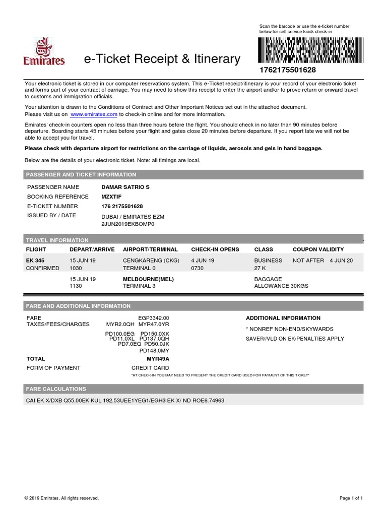 Emirates e Tickets Example | PDF | Transport | Service Industries