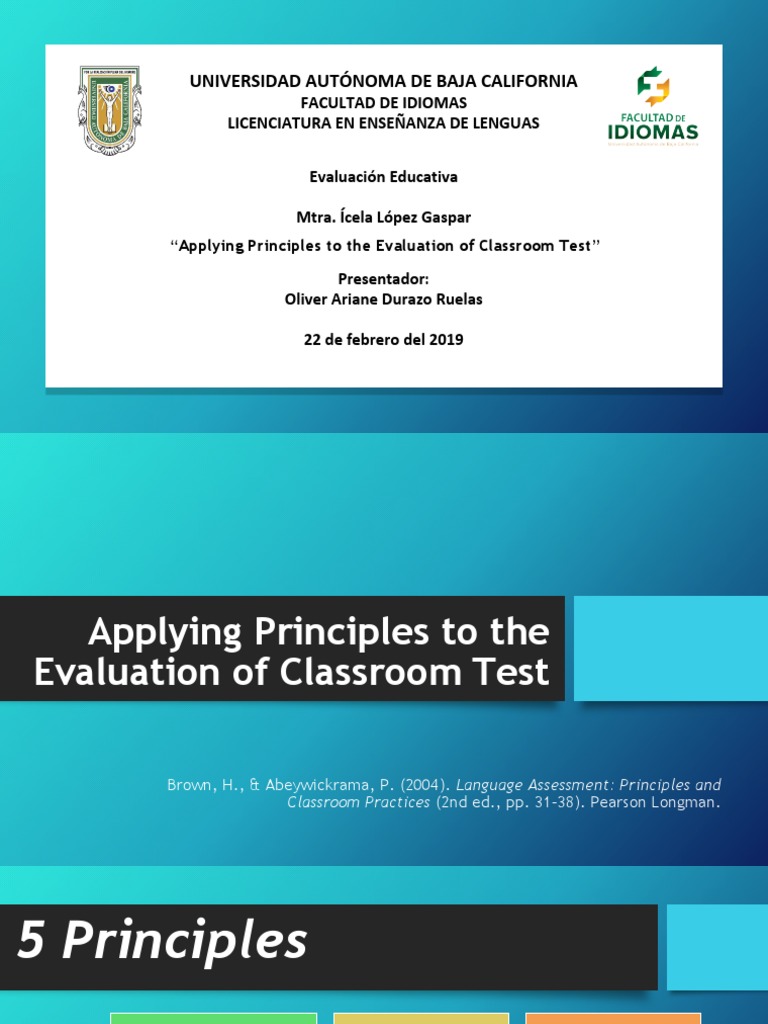 Applying Principles To The Evaluation of Classroom Test | PDF