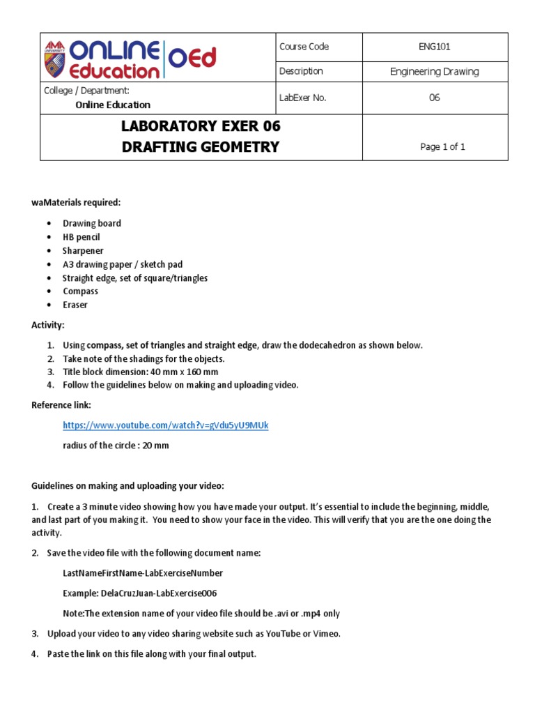 Laboratory Exer 06 Drafting Geometry: Wamaterials Required | PDF
