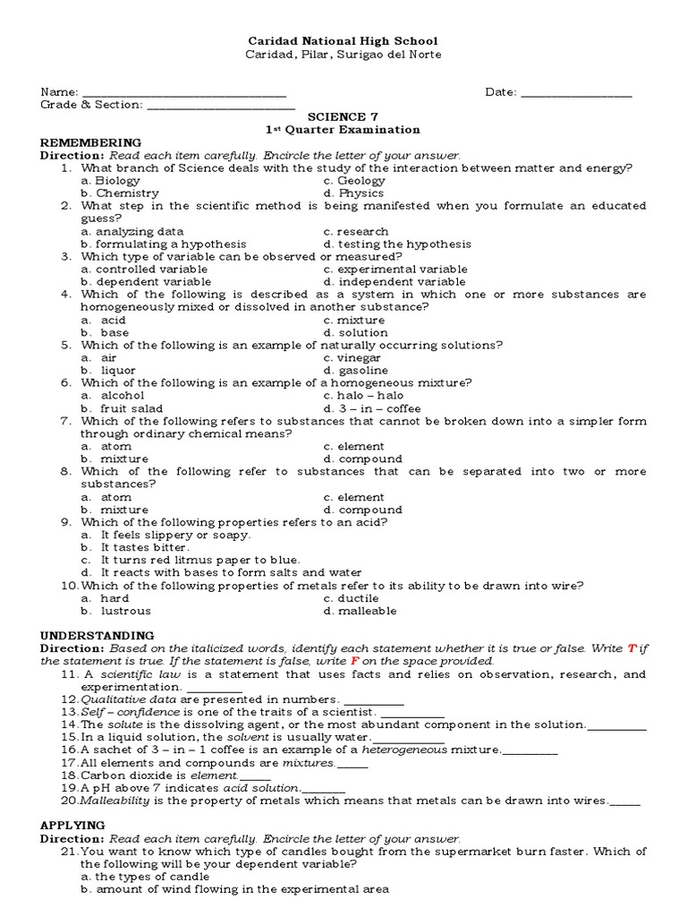 Science 7 1st Quarter Exam Guide | PDF | Plate Tectonics | Zygosity