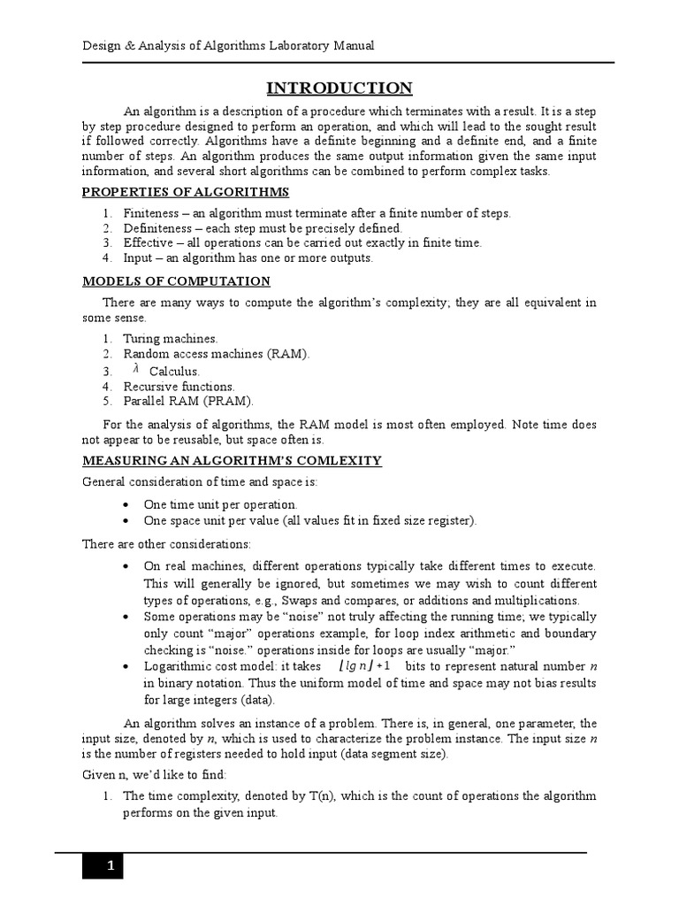 SJBIT (Design and Analysis of Algorithm Lab Manual) | PDF | Time Complexity | Mathematical ...
