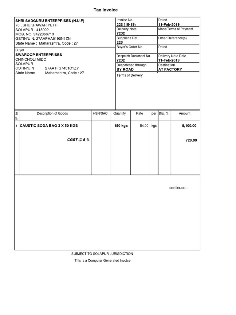 Swaroop Enterprises 11.02.2019 | PDF | Invoice | Taxes