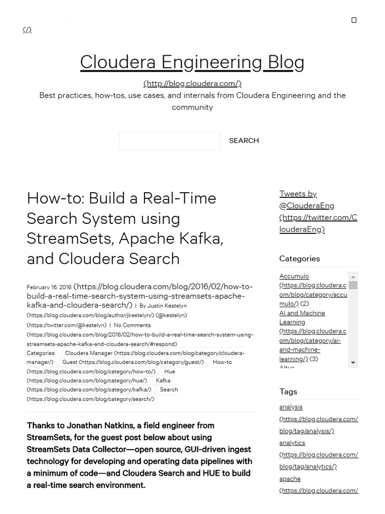 How-To - Build A Real-Time Search System Using StreamSets, Apache Kafka, and Cloudera Search ...