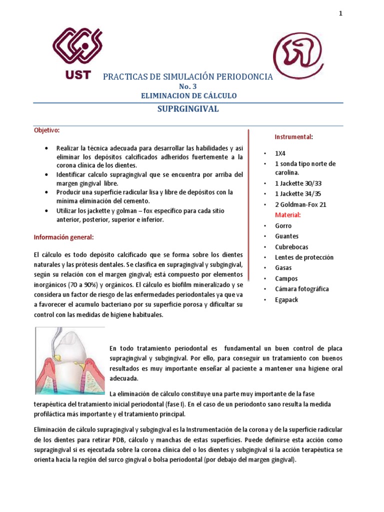 Práctica Remoción de Cálculo Supra e Infragingival | PDF | Dentadura ...