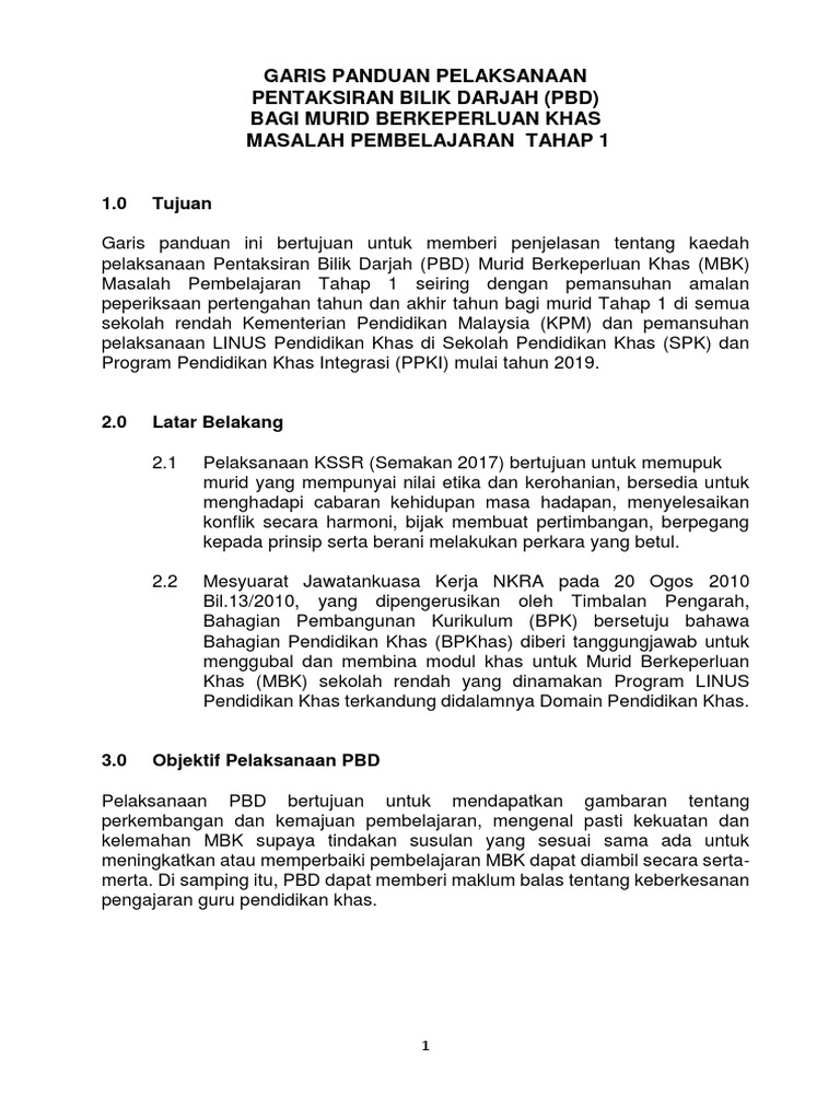 Garis Panduan PBD MBK Tahap 1 | PDF